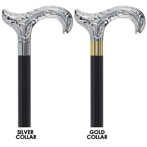 Classic Chrome Derby Handle Walking Flask Cane with Wooden Shaft