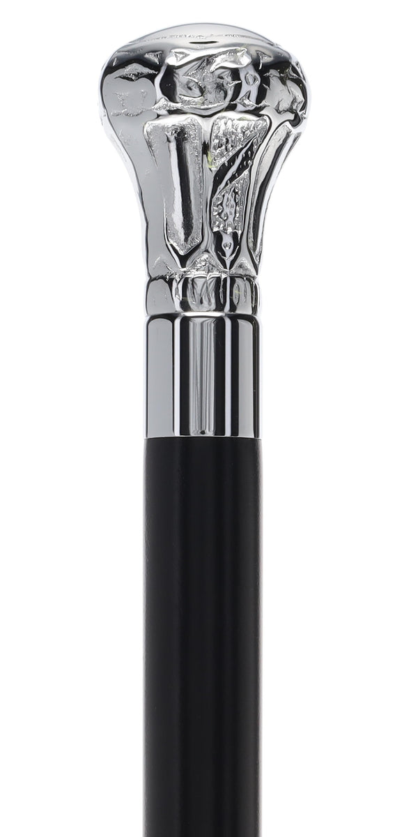 Knob Premium Chrome Brass Flask Cane: Wood Shaft Hidden Flask