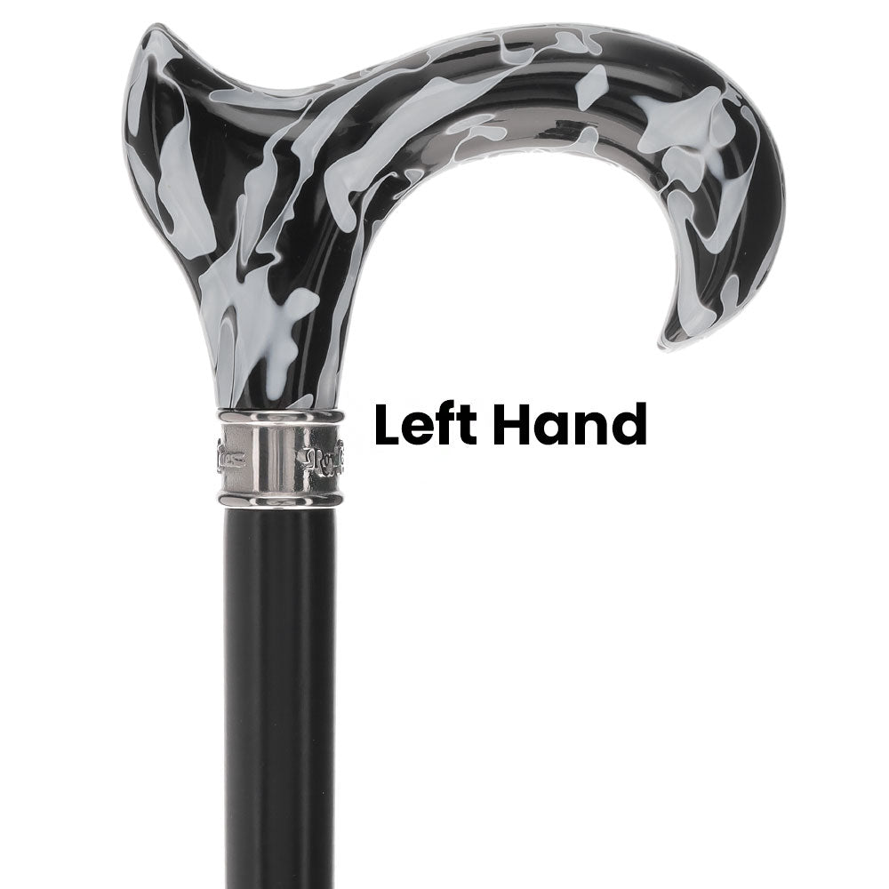 Black Onyx Swirl Cane: Pearlescent Handle, Embossed Collar