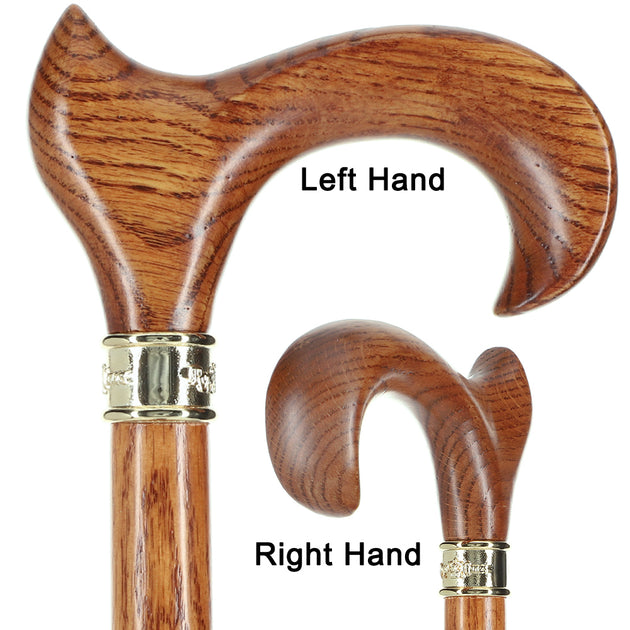 Authentic Genuine Oak Ergonomic Walking Cane with Embossed Brass RC Collar