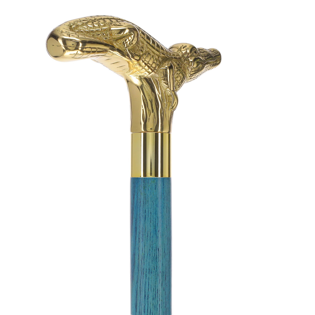 Brass Alligator Handle Walking Cane w/ Custom Color Stained Ash Shaft