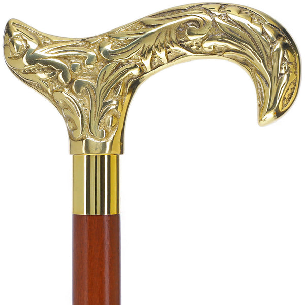 Scratch and Dent Brass Derby Handle Walking Cane w/ Brown Beechwood