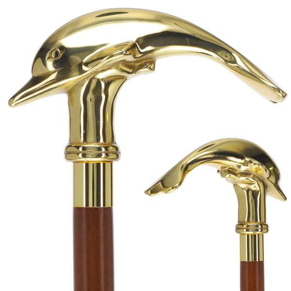 Premium Brass Dolphin Handle Walking Cane: Custom Shaft & Collar