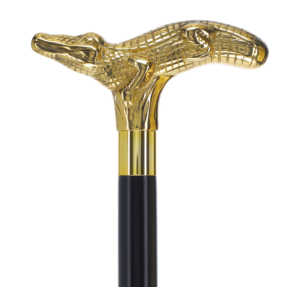 Premium Brass Alligator Handle Walking Cane: Custom Shaft & Collar