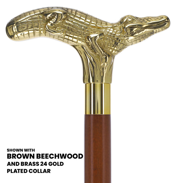 Premium Brass Alligator Handle Walking Cane: Custom Shaft & Collar