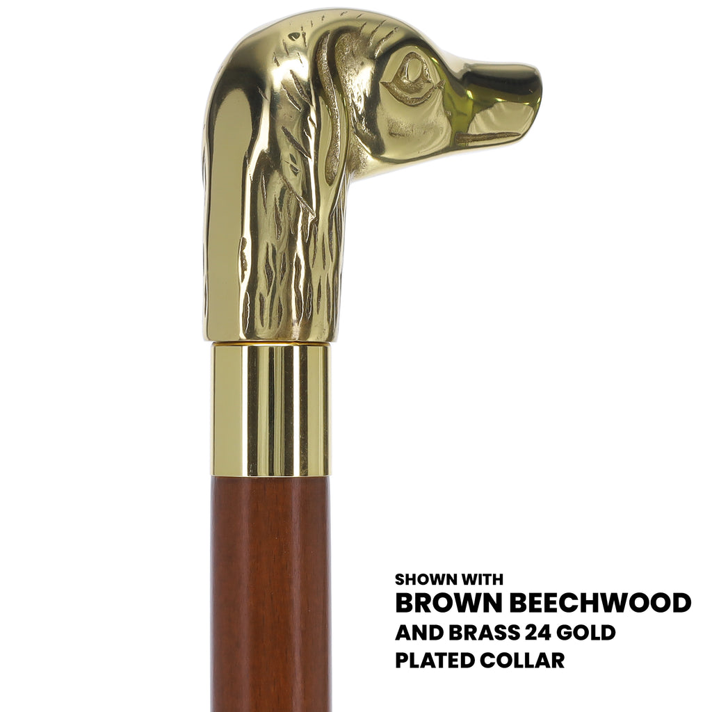 Premium Brass Dog Handle Walking Cane: Custom Shaft & Collar
