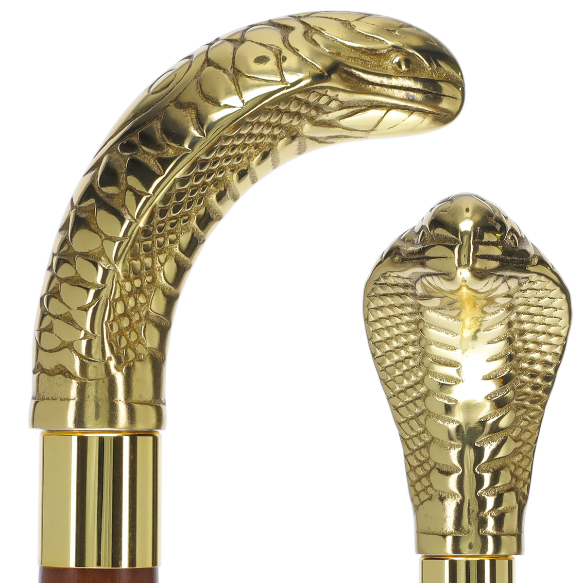 Premium Brass Snake Handle Walking Cane: Custom Shaft & Collar
