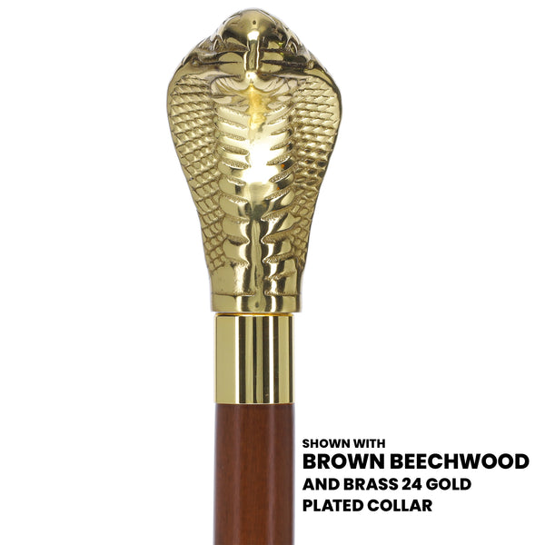 Premium Brass Snake Handle Walking Cane: Custom Shaft & Collar