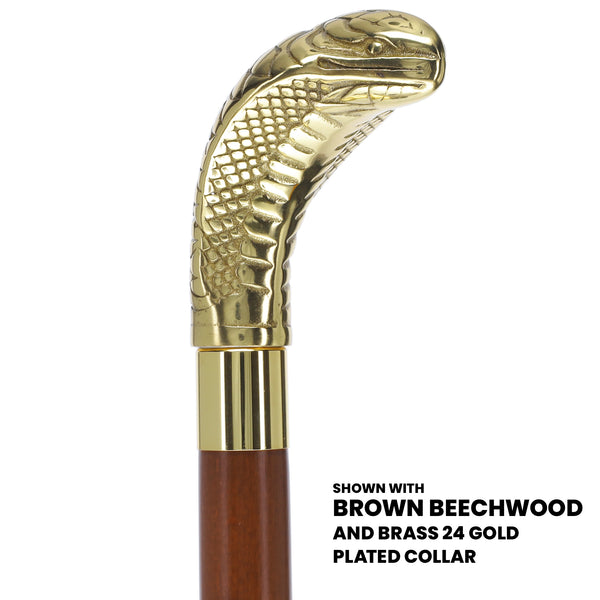 Premium Brass Snake Handle Walking Cane: Custom Shaft & Collar