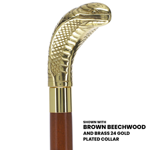 Premium Brass Snake Handle Walking Cane: Custom Shaft & Collar