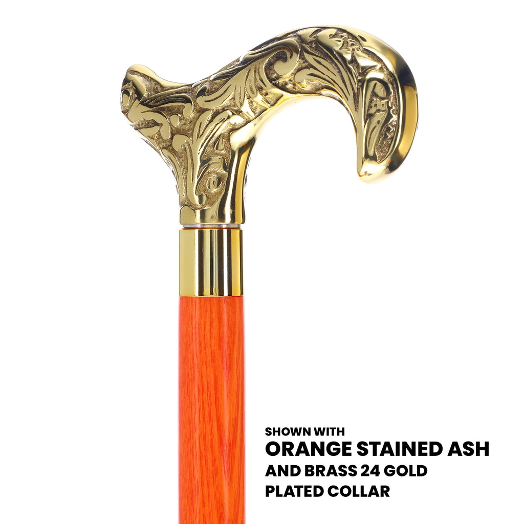 Brass Derby Handle Walking Cane w/ Custom Color Stained Ash Shaft