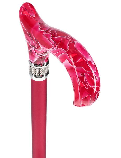 Rhinestone Designer Cane: Vibrant Magenta Red Exquisite Pearlz