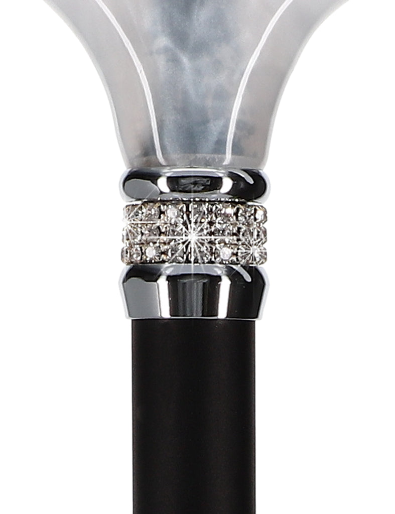 Black & White Pearlz Walking Cane w/ Rhinestone Collar