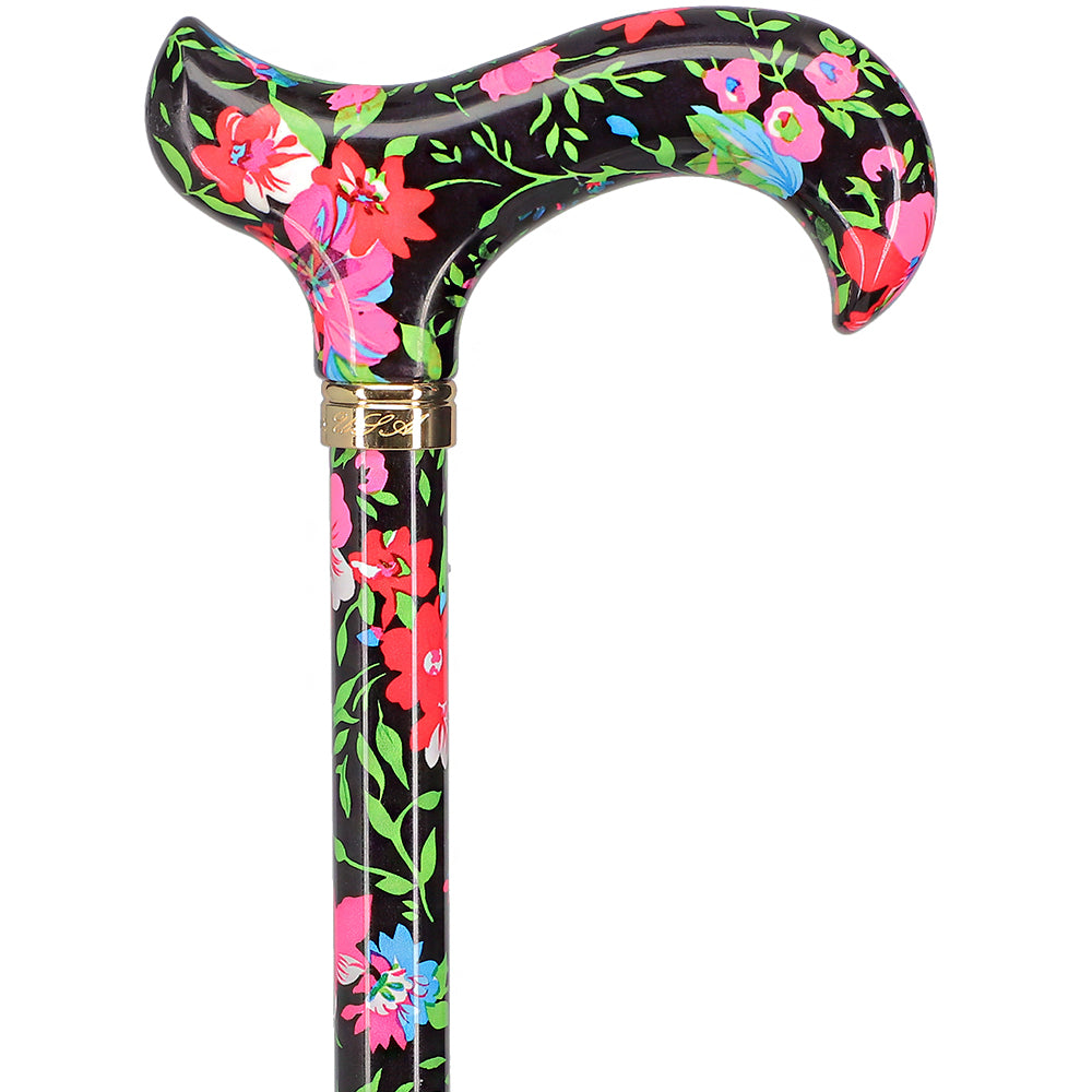 Moonlit Floral: Designer Adjustable Cane w/ Patterned Handle