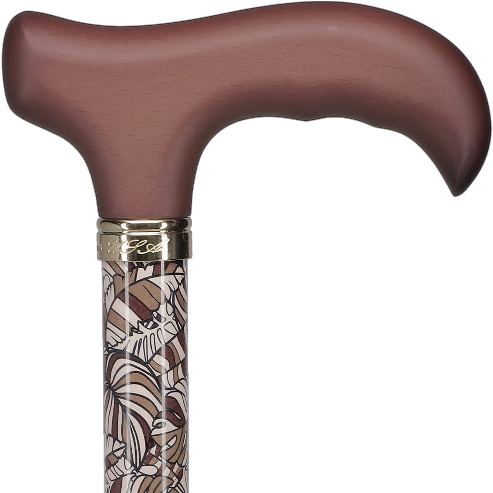 Bahama Leaf: Designer Adjustable Cane w/ Wooden Handle