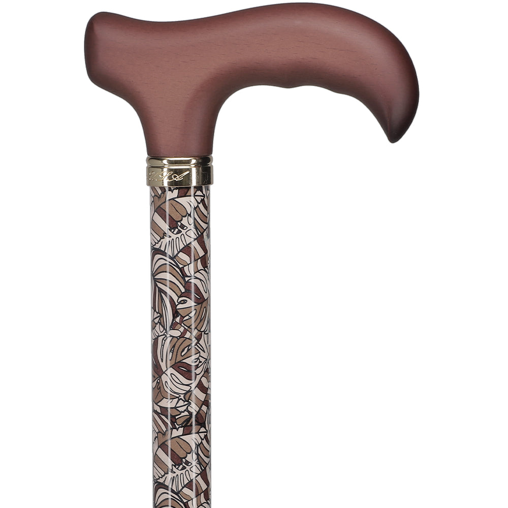 Bahama Leaf: Designer Adjustable Cane w/ Wooden Handle