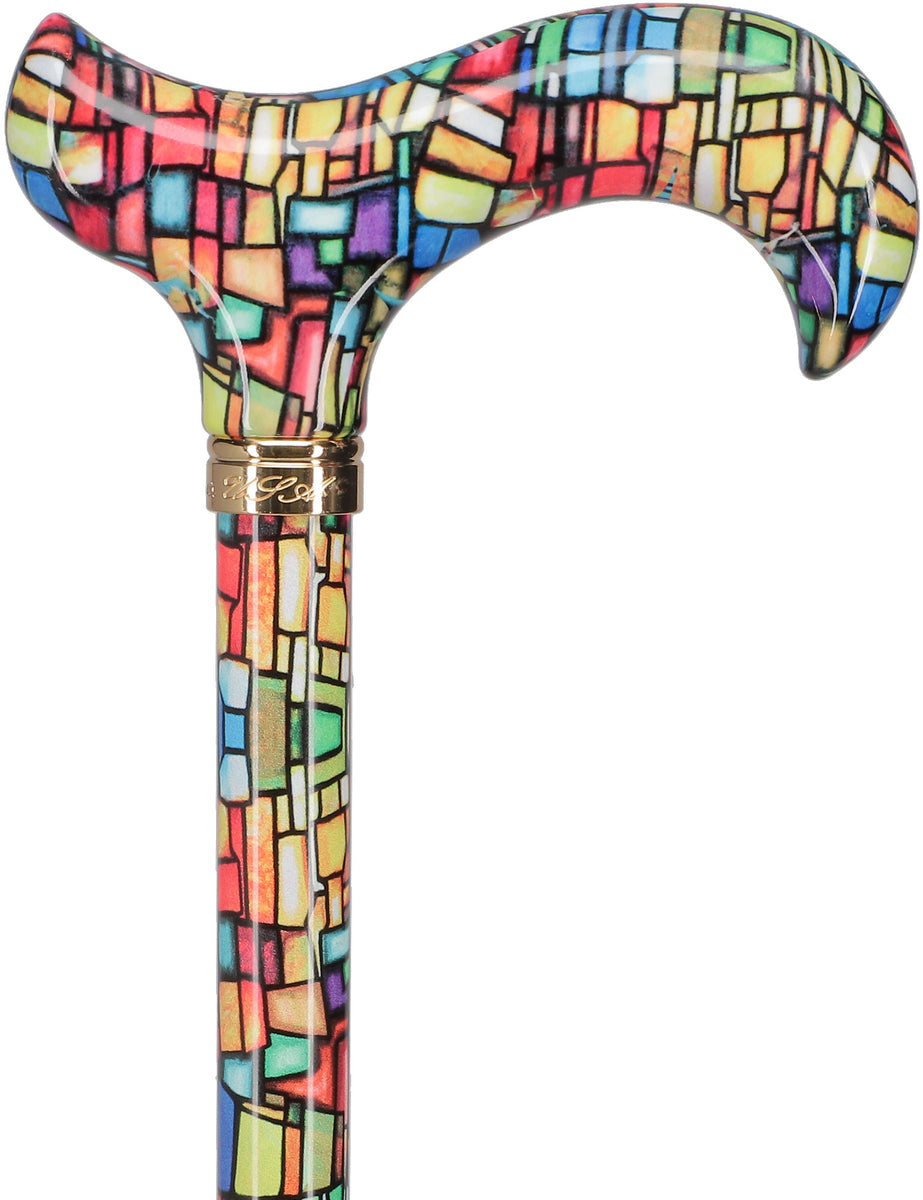 Mosaic Stained: Designer Adjustable Cane w/ Patterned Handle