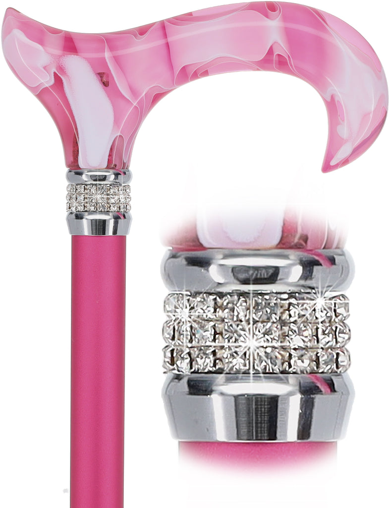 Chic Pink Pearlz Rhinestone Adjustable Orthopedic Derby Cane