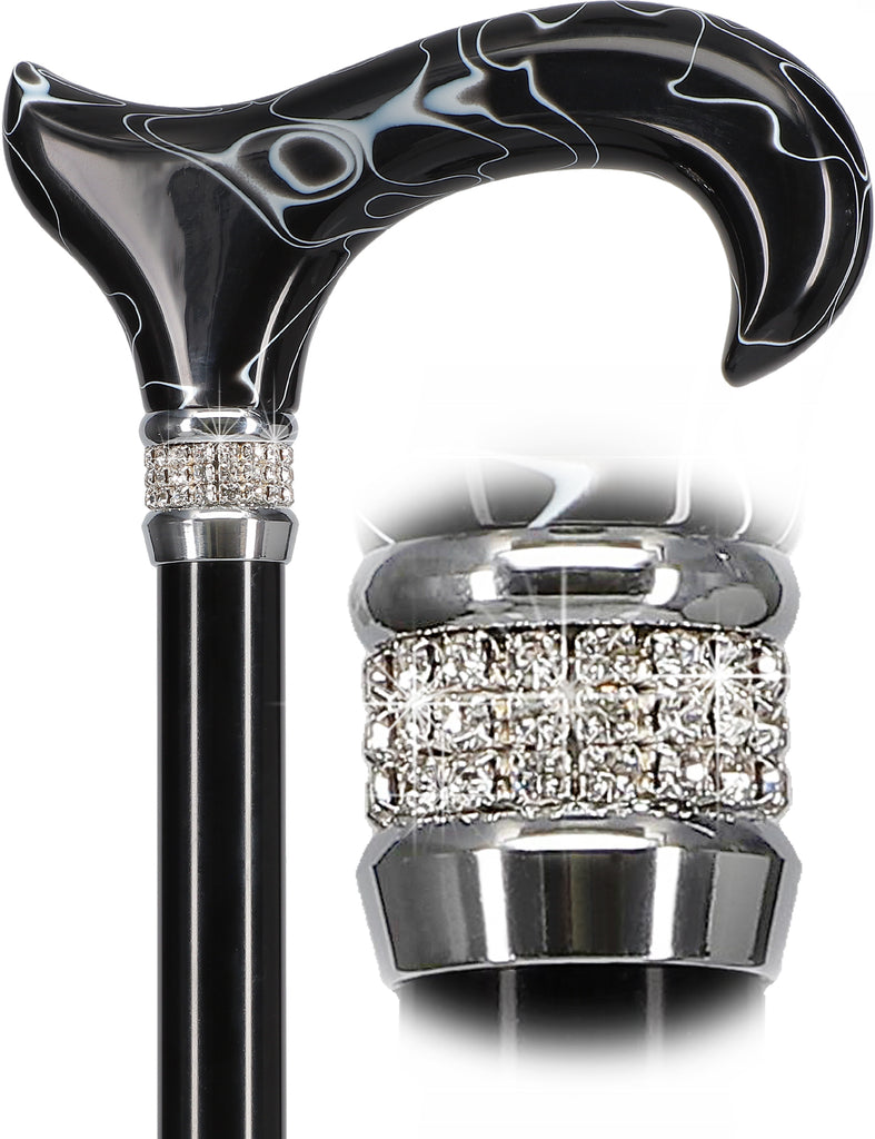 Black Pearlz with Rhinestone Collar Orthopedic Derby Cane