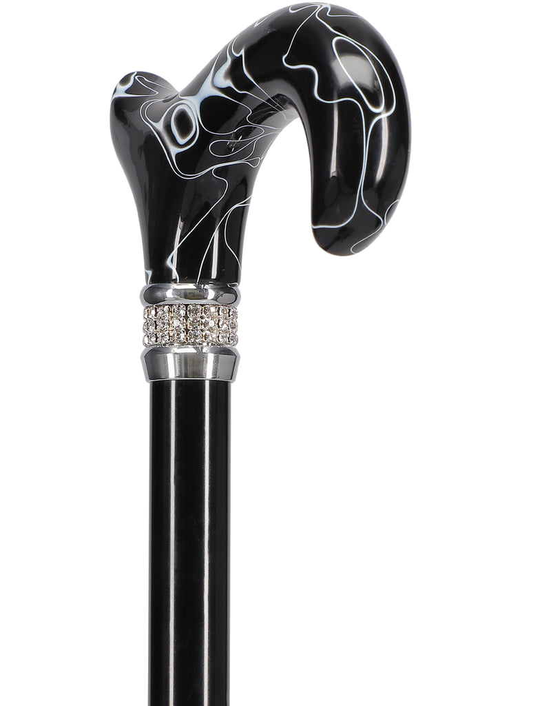 Rhinestone Designer Cane: Black Pearlz