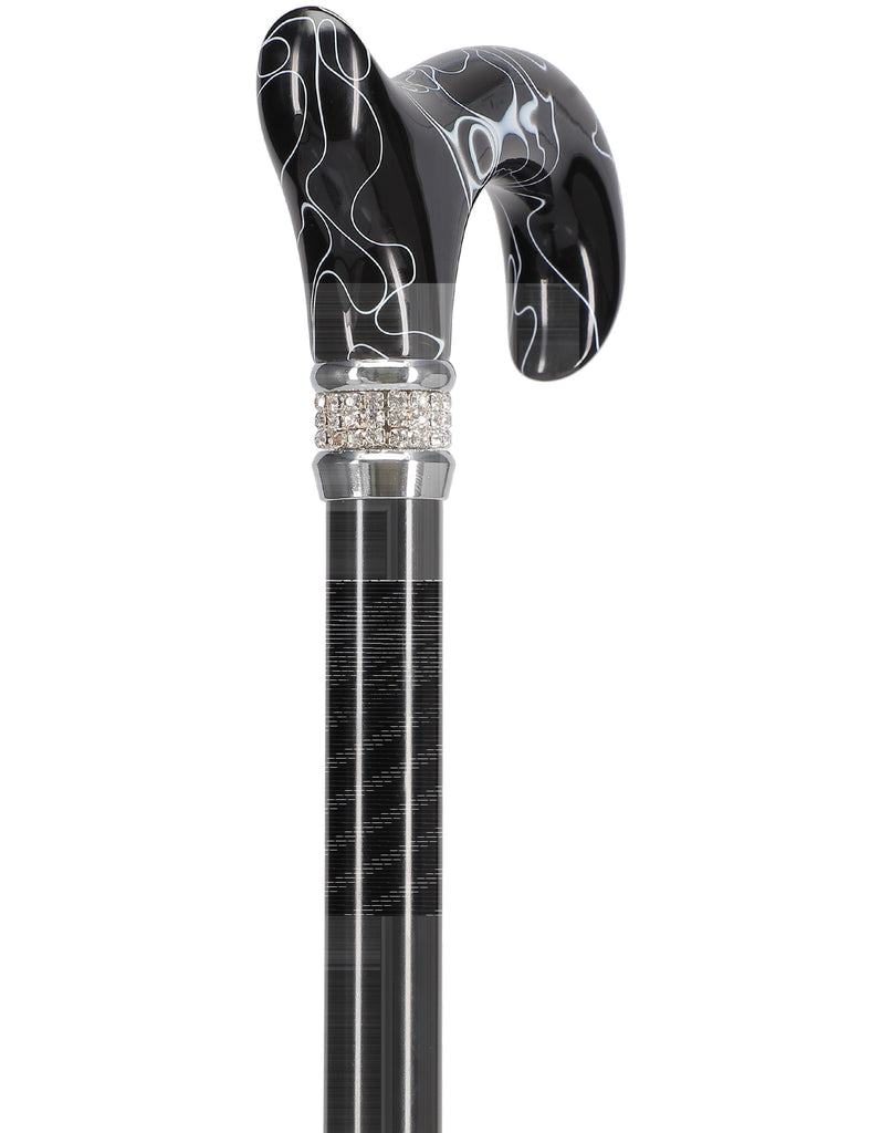 Rhinestone Designer Cane: Black Pearlz