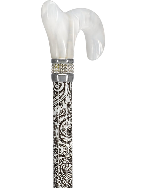 Rhinestone Designer Cane: Black & White Majesty Pearlz