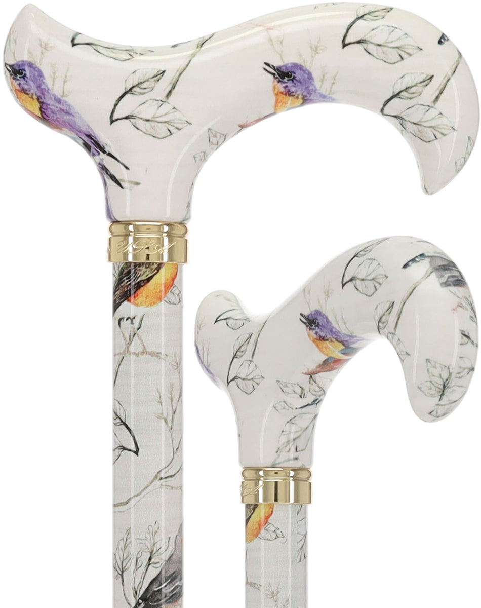 Watercolor Bird: Designer Derby Cane with Patterned Handle
