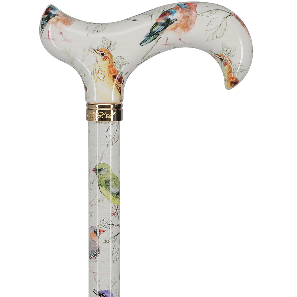 Watercolor Bird: Designer Derby Cane with Patterned Handle