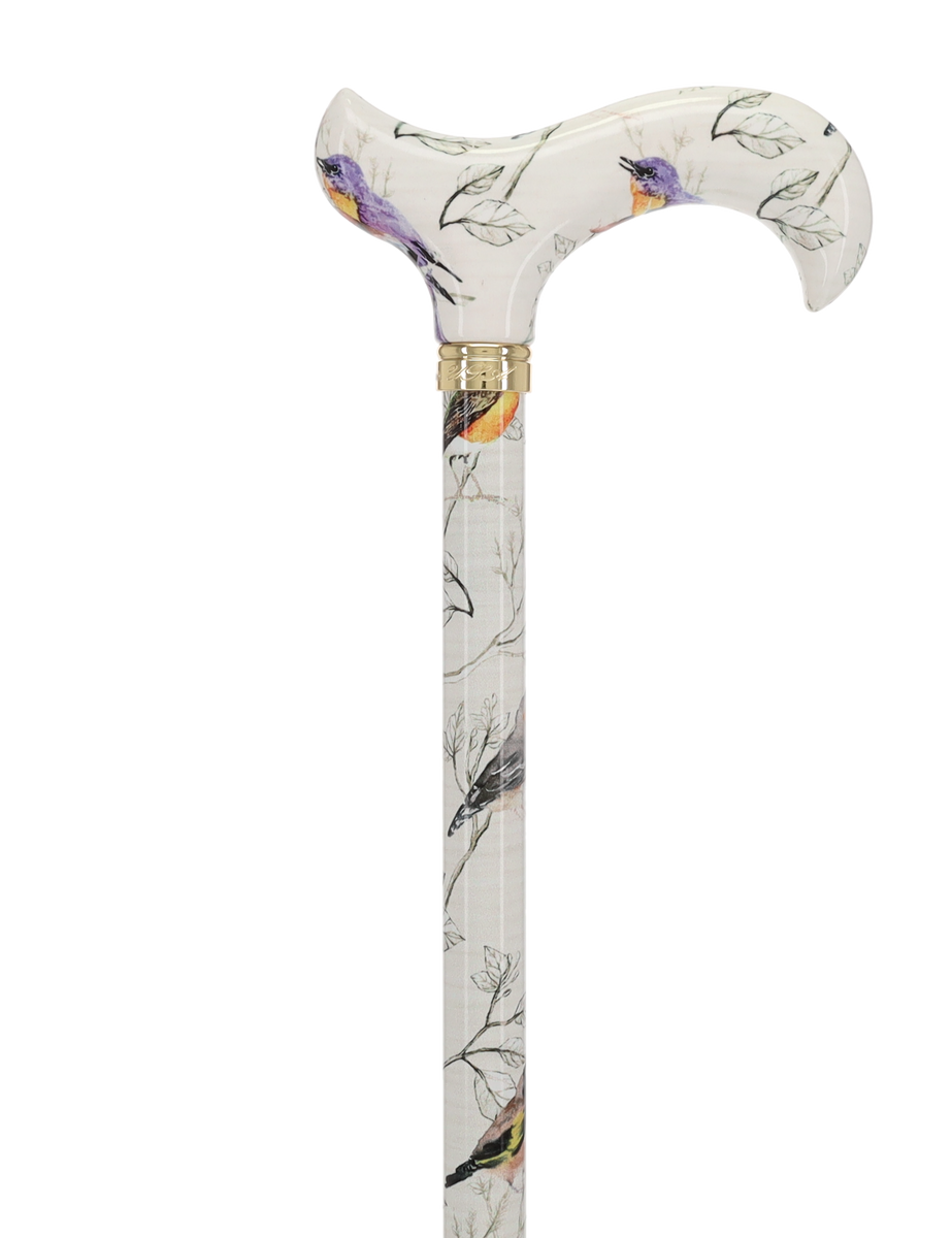 Watercolor Bird: Designer Derby Cane with Patterned Handle