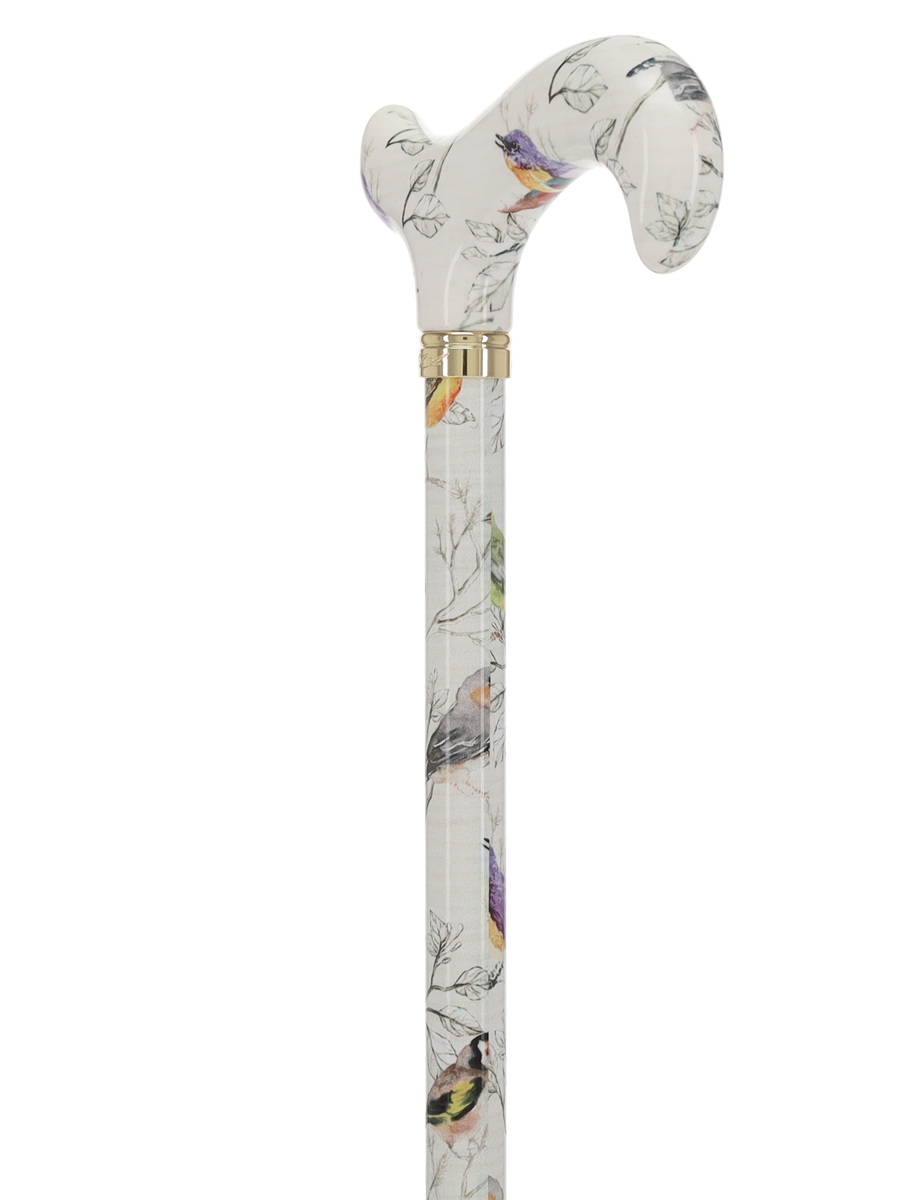 Watercolor Bird: Designer Derby Cane with Patterned Handle