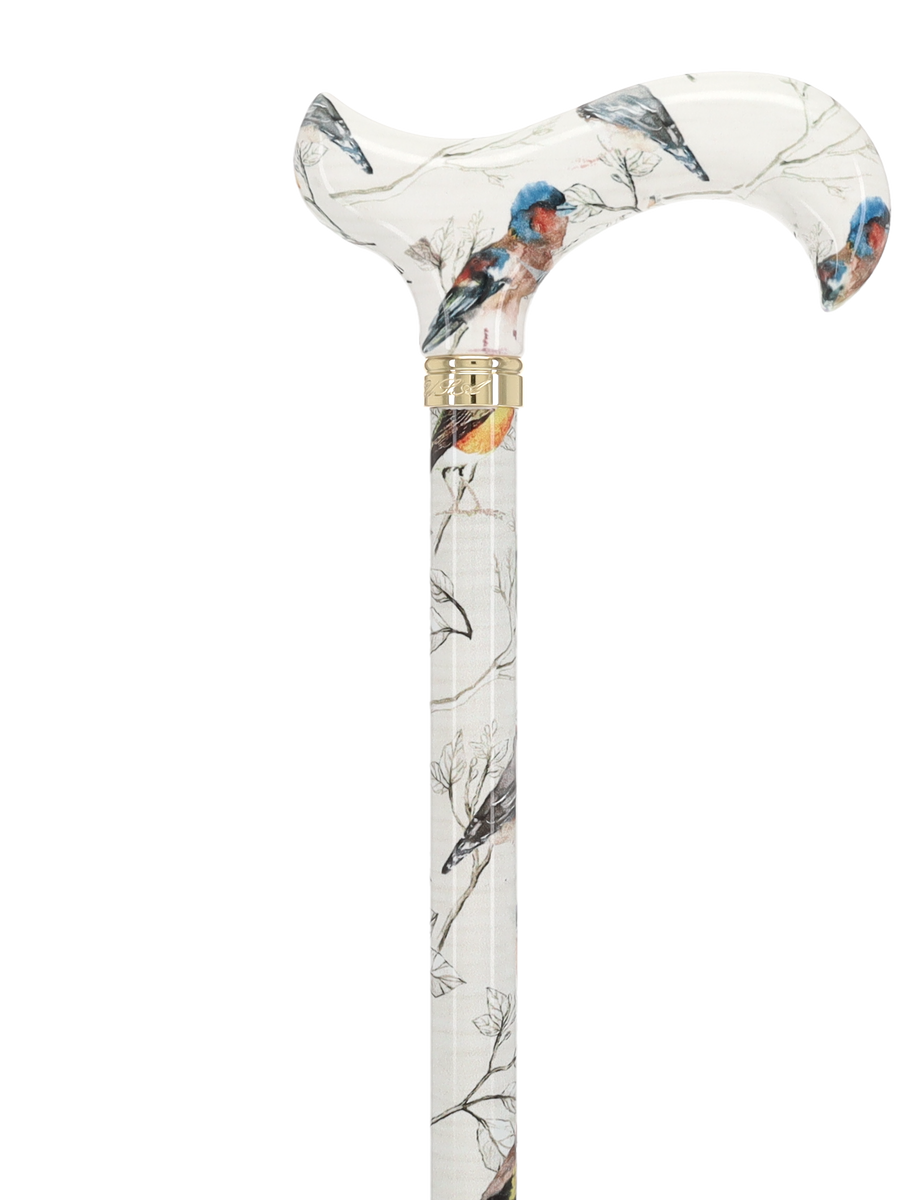 Watercolor Bird: Designer Derby Cane with Patterned Handle