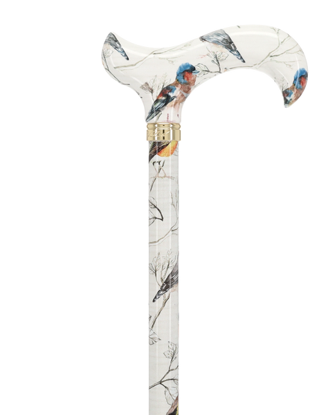 Watercolor Bird: Designer Derby Cane with Patterned Handle