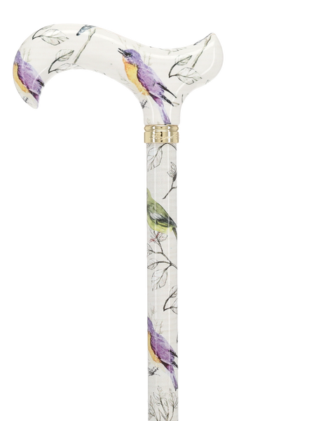 Watercolor Bird: Designer Derby Cane with Patterned Handle