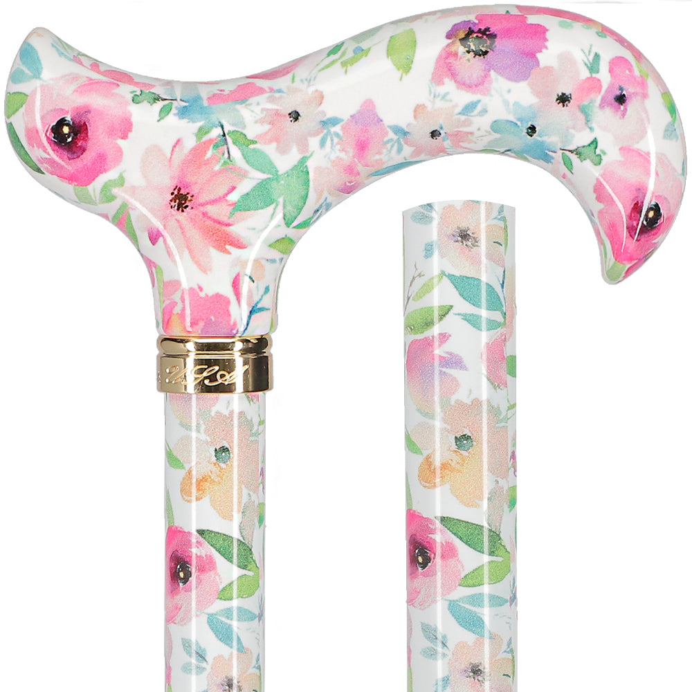 Watercolor Flowers Vivienne May Designer Derby Adjustable Cane ...