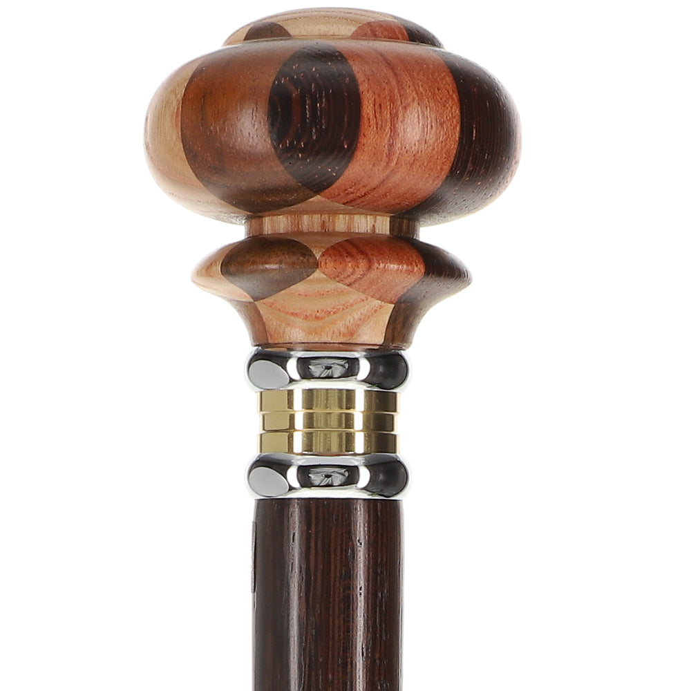 Mad Hatter Multi Wood Knob Handle Walking Stick With Wenge Wood