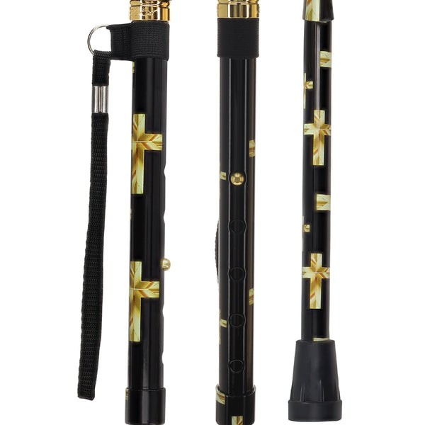 Golden Cross Folding Cane: Adjustable Derby, Wooden Handle