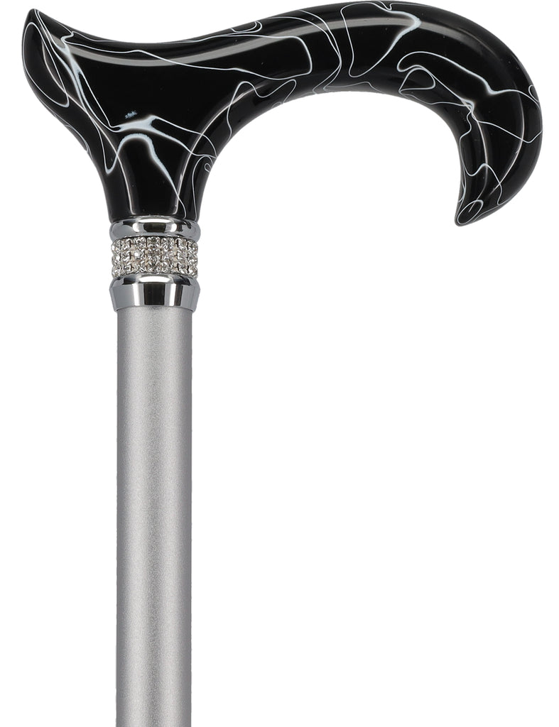 Luxurious Black Marble Designer Derby Cane with Rhinestone Collar