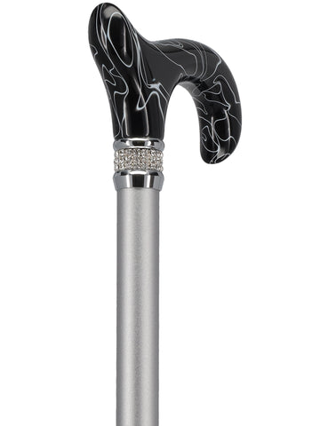 Luxurious Black Marble Designer Derby Cane with Rhinestone Collar
