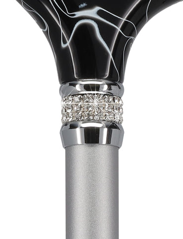 Luxurious Black Marble Designer Derby Cane with Rhinestone Collar ...