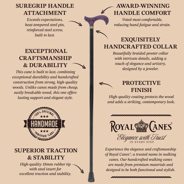 Royal Canes Classic Derby: Wood-Stained, Pewter Collar, 6 Color Option