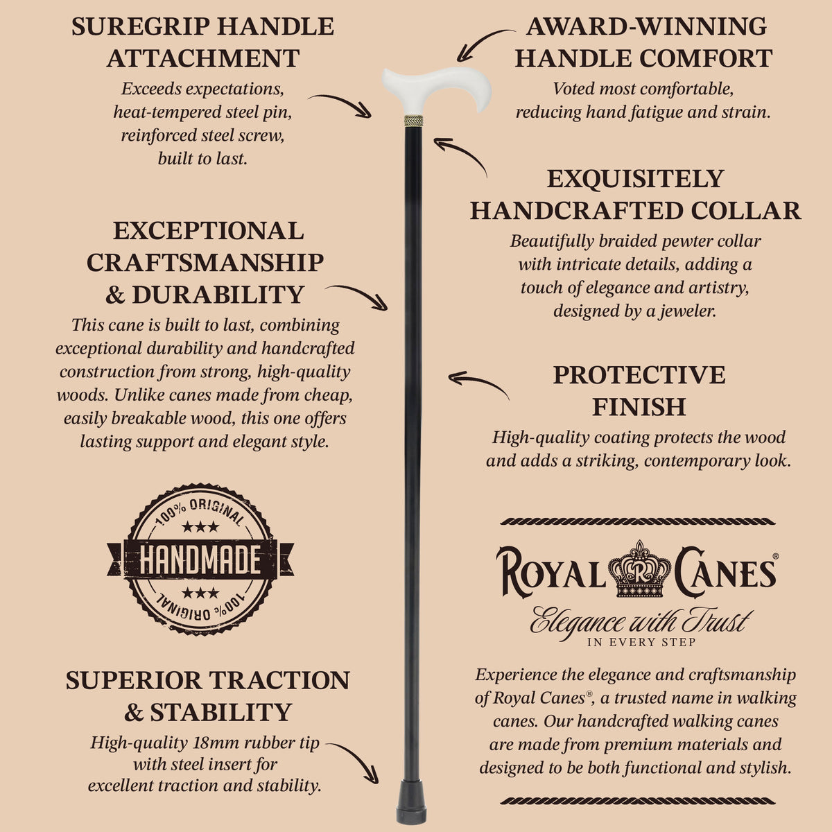 Derby Handle - Standard Size (White, Black, Pewter Collar)