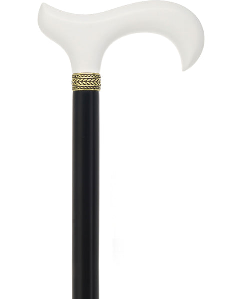 White Derby Handle Walking Cane with Beechwood Wood Shaft and
