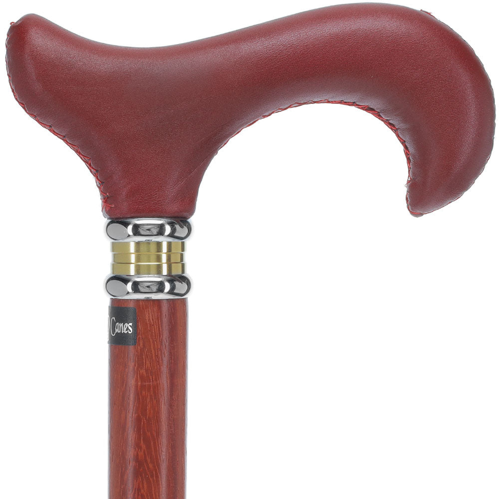 Soft Genuine Leather Red Grip: Red Derby Cane, Padauk Wood Shaft