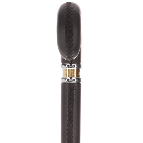 Black Leather Wrapped Derby Walking Cane With Leather Shaft and