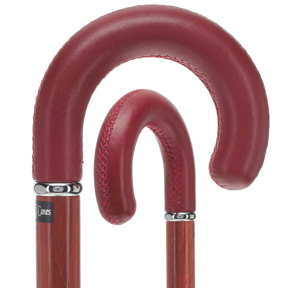 Soft Genuine Leather Grip: Burgundy Tourist Cane, Padauk Shaft