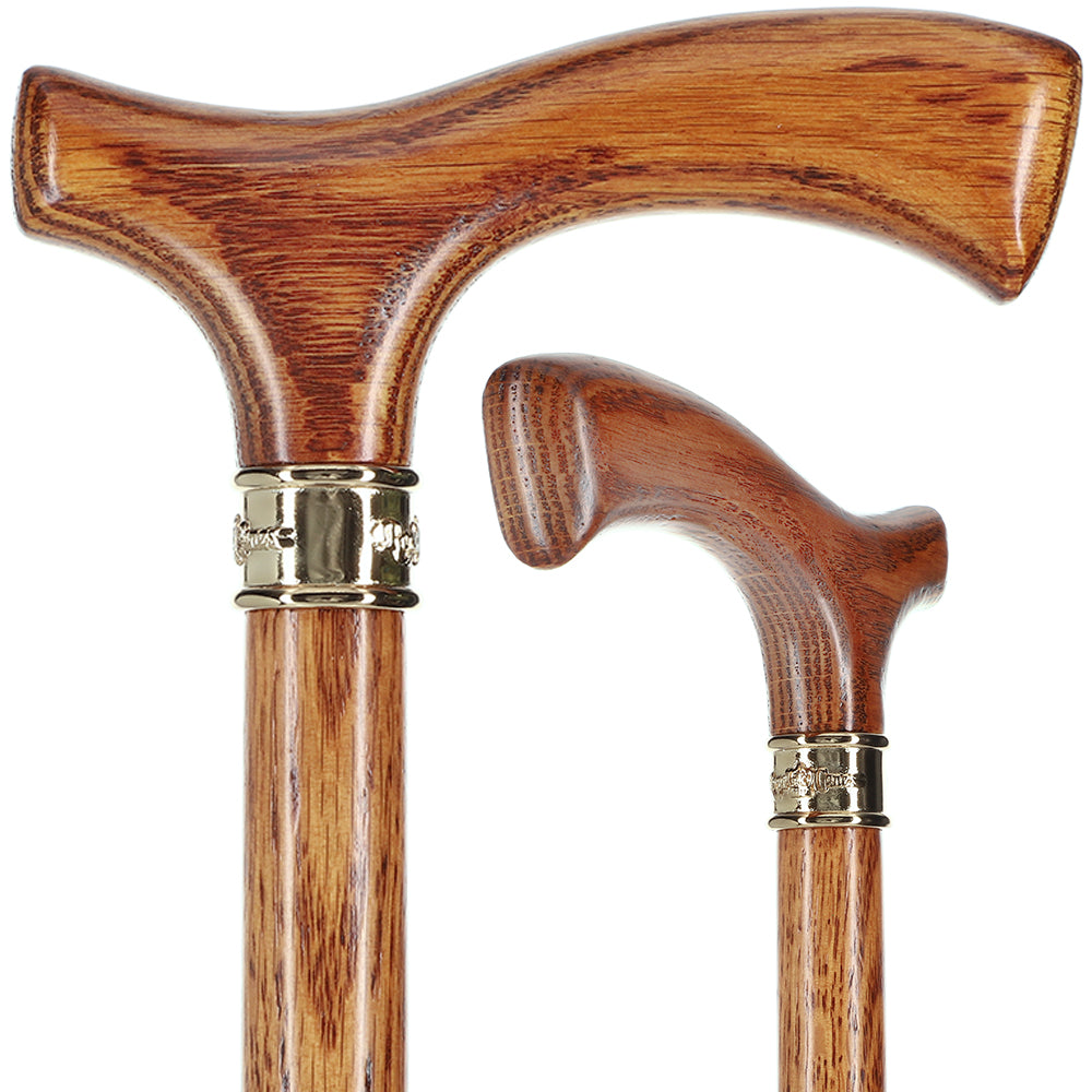 Elegant Fritz Oak Cane w/ Embossed Brass Collar