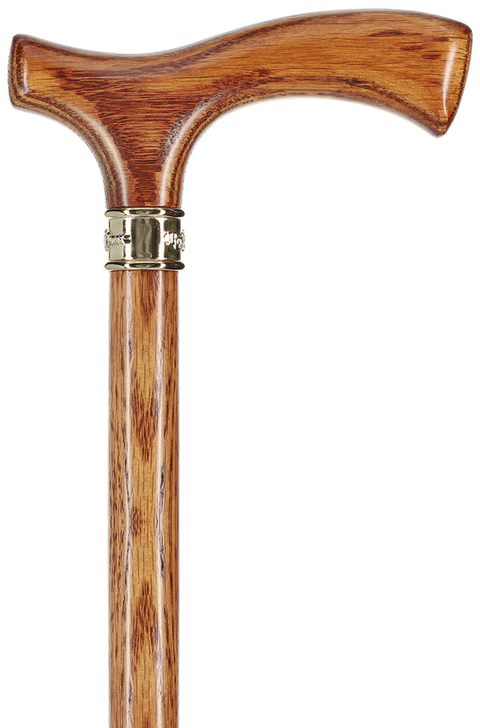 Elegant Fritz Oak Cane w/ Embossed Brass Collar