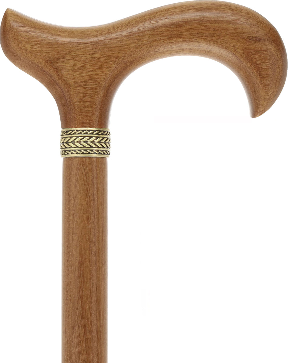 Derby Handle - Afromosia Wood -Standard Size Pewter Collar