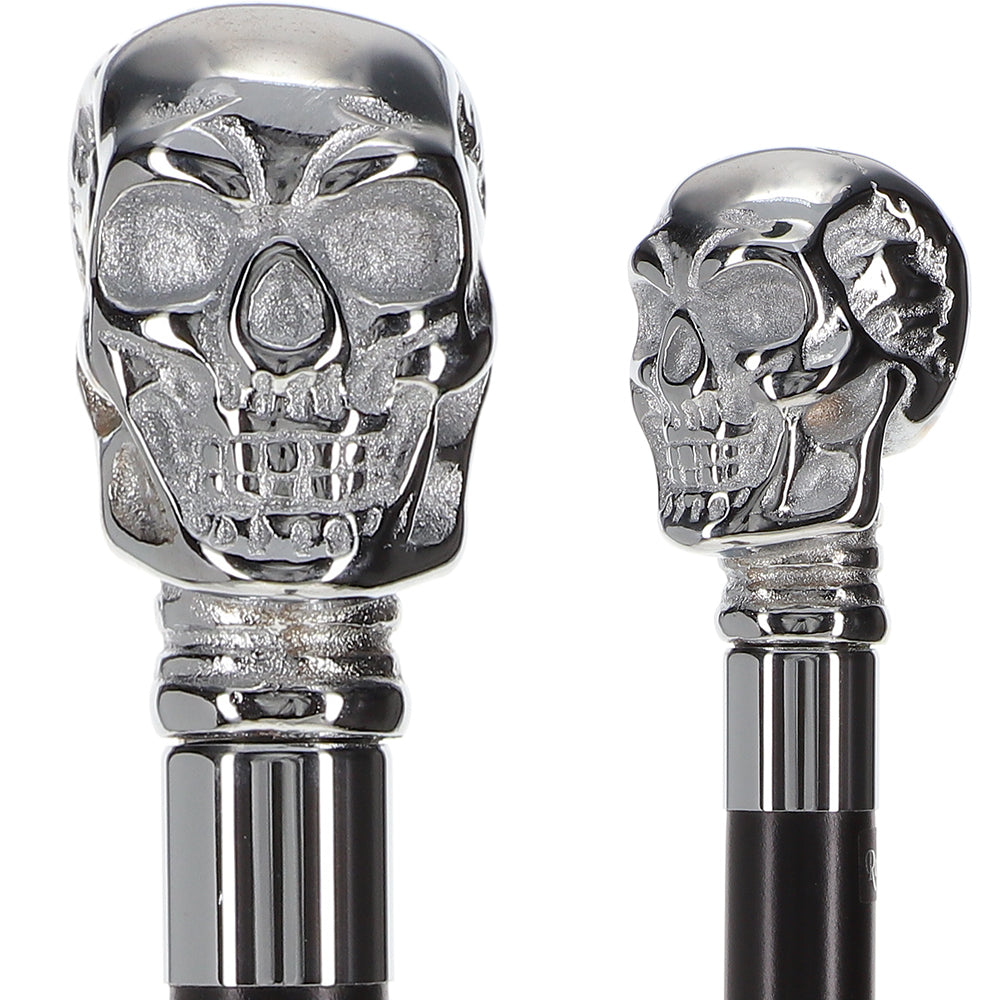 Premium Brass Chrome Skull Handle Stick: Black Beechwood