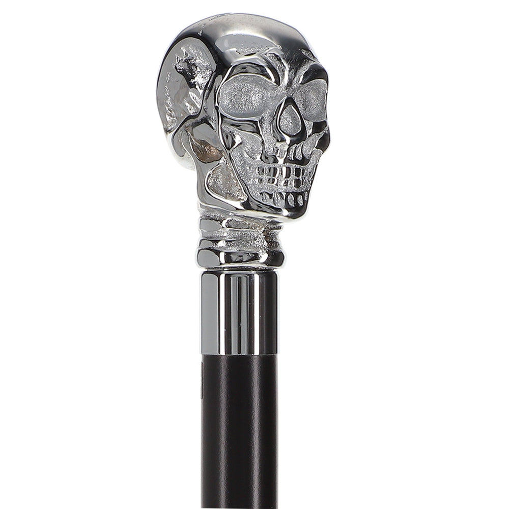 Premium Brass Chrome Skull Handle Stick: Black Beechwood